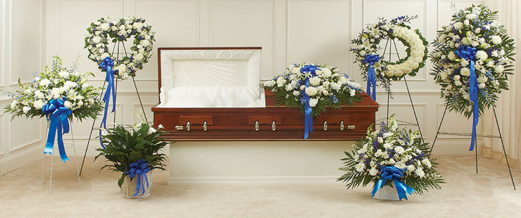 Blue & White Funeral Package – Bloom Funeral & Sympathy Flowers Dallas