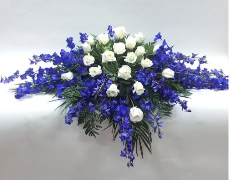 Blue Sonata Casket Spray – Bloom Funeral & Sympathy Flowers Dallas