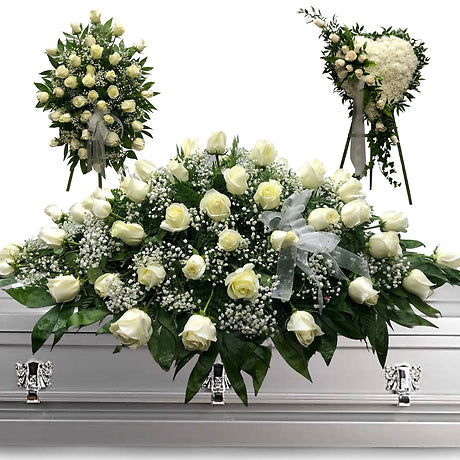 White Roses 3 Piece Funeral Set – Bloom Funeral & Sympathy Flowers Dallas