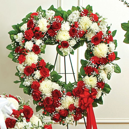 Red Radiance Open Heart Wreath Standing Spray White & Red – Bloom ...