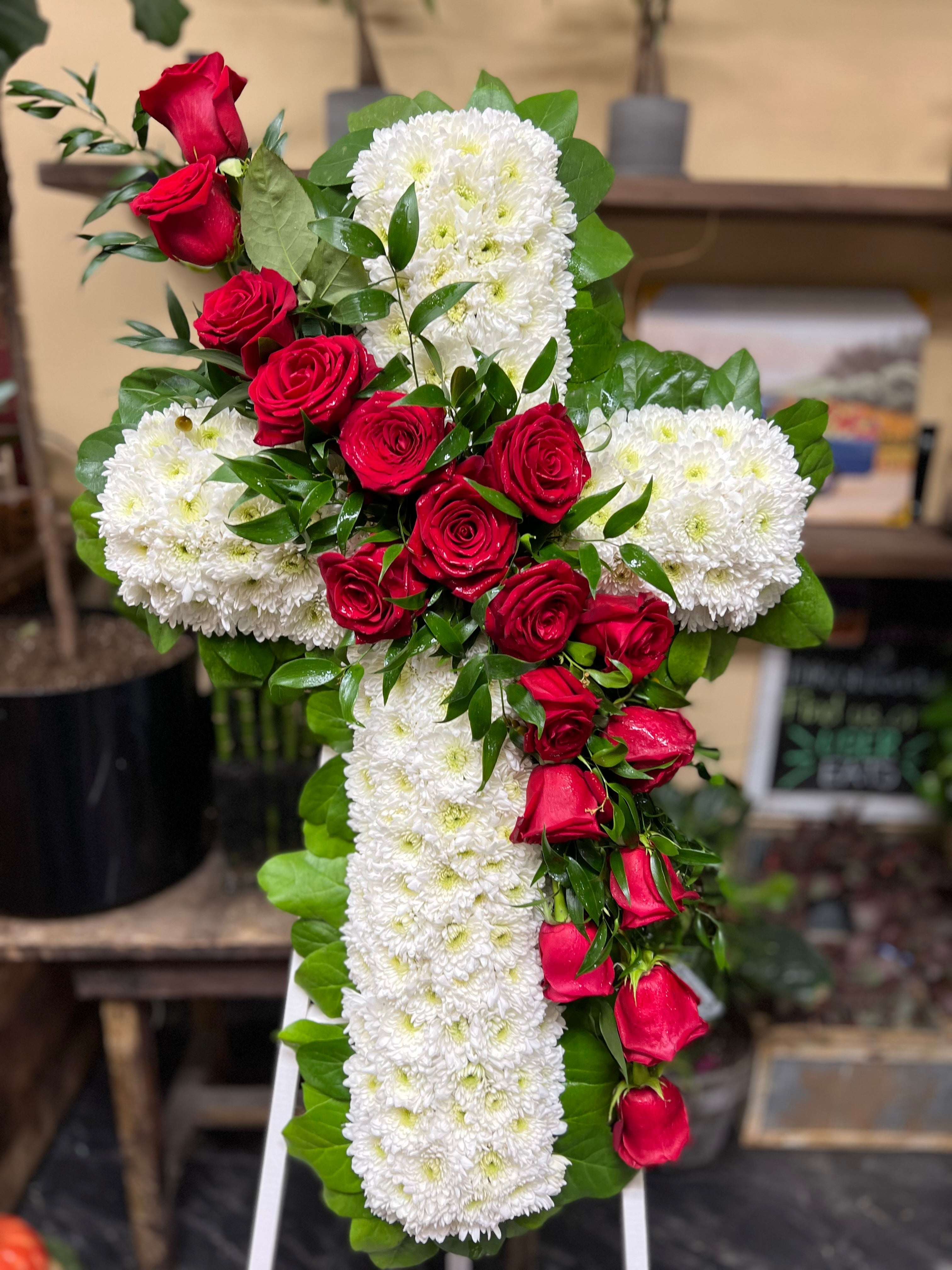 Love Eternal Cross Standing Spray | Bloom Funeral Flowers Dallas ...